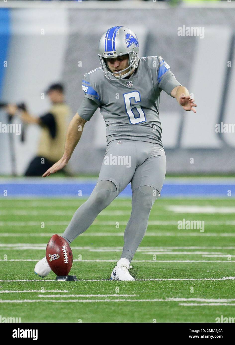 Detroit Lions punter Sam Martin (6) kicks off against the Carolina ...