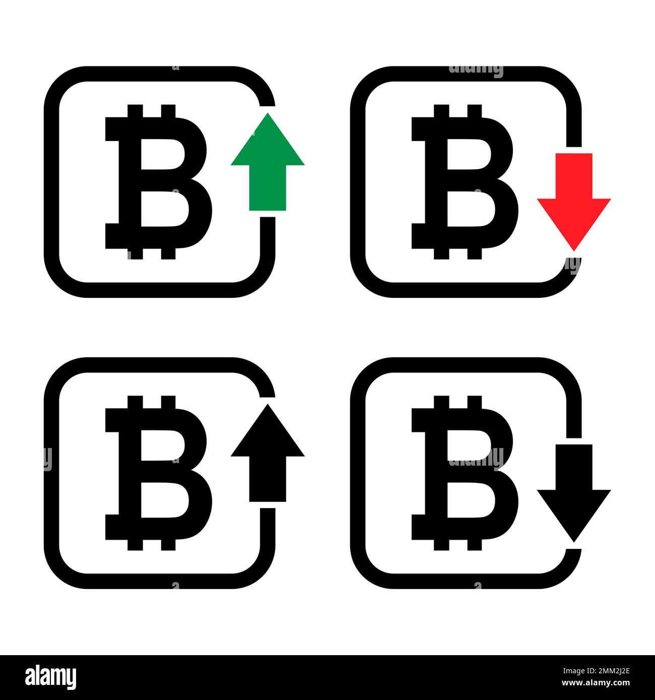 Set of cost symbol bitcoin increase and decrease icon. Money vector symbol isolated on ...