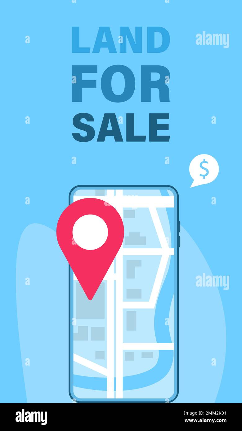 Land for sale monocolor banner. Point on the map. Vertical position ...
