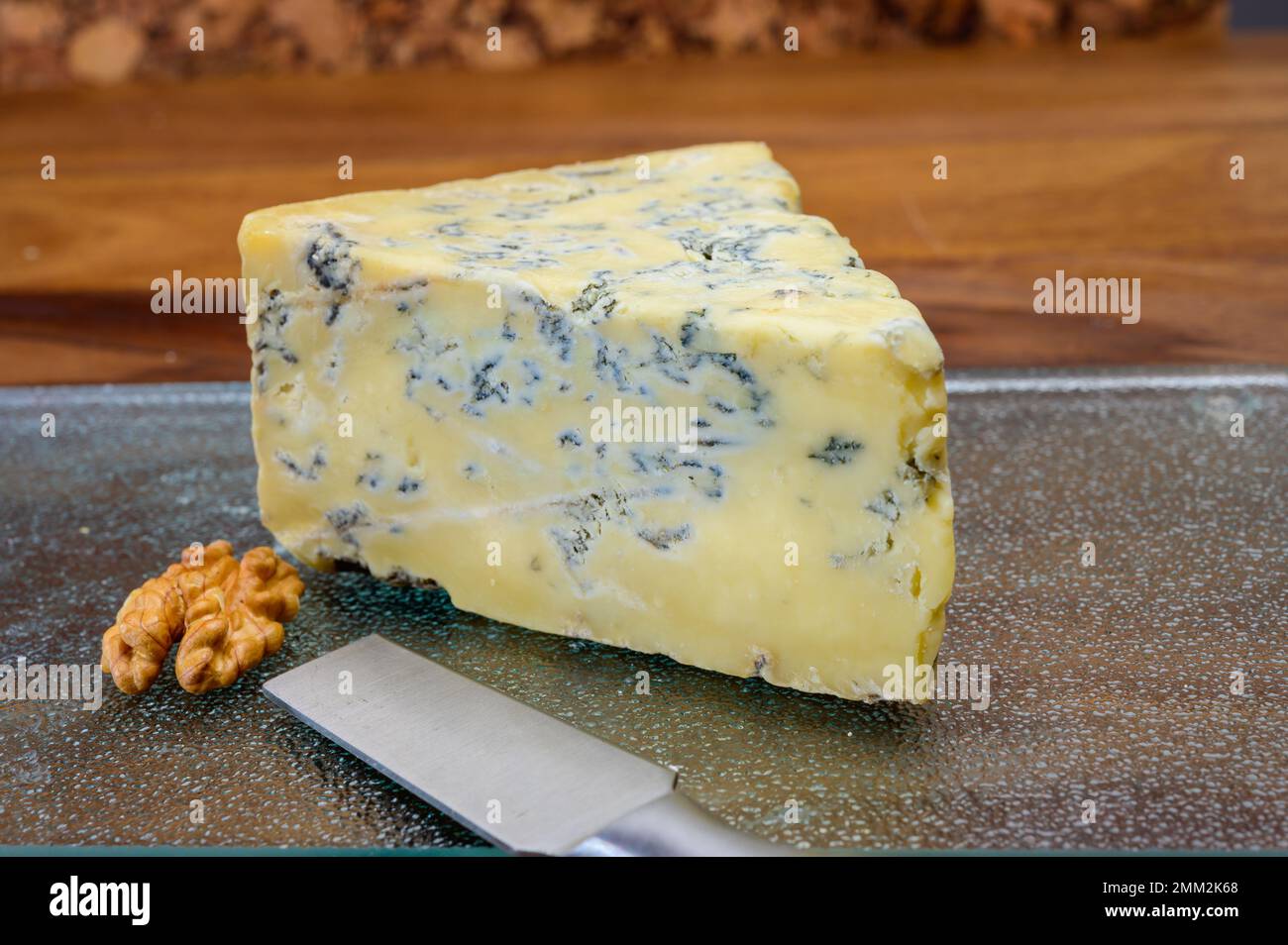 Cheese collection, piece of English old stilton blue cheese close up ...
