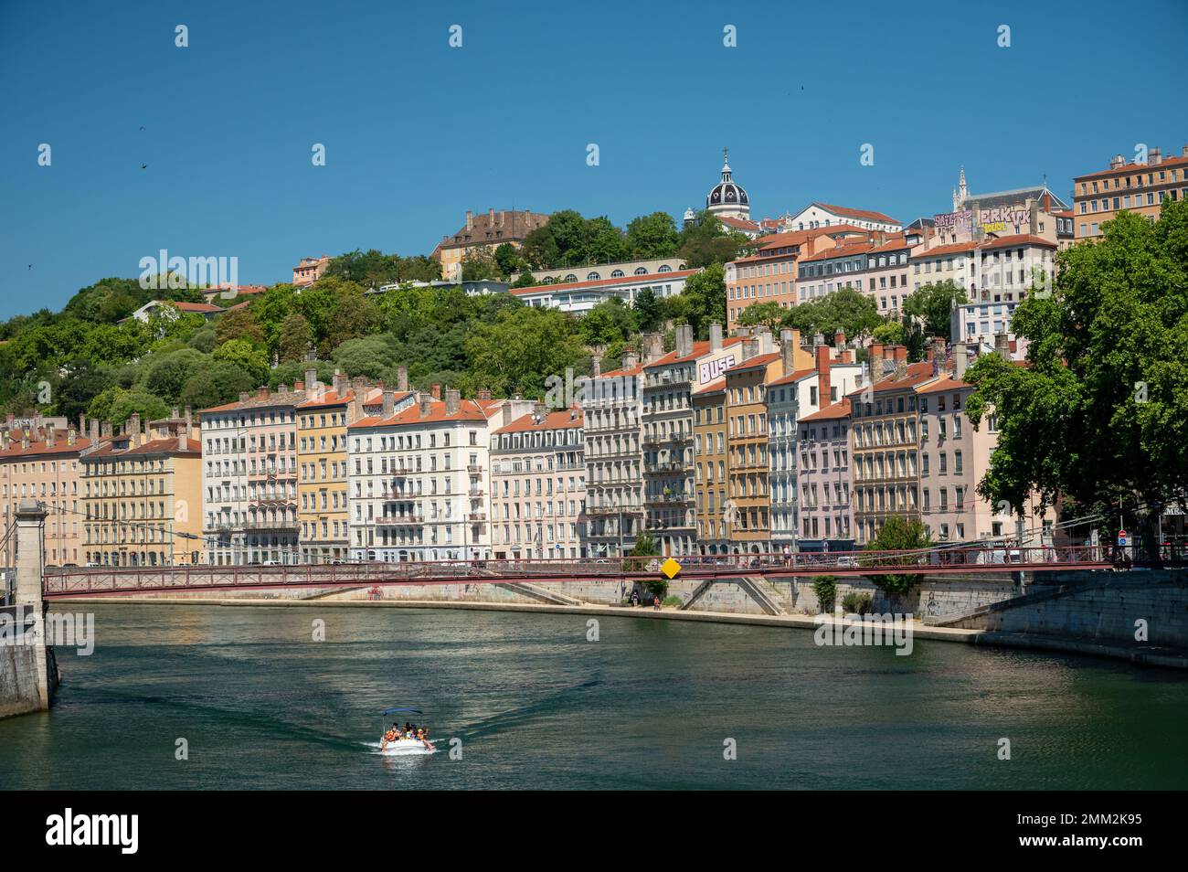 Tourists destination, views of Rhone river, streets, houses, cafes in ...