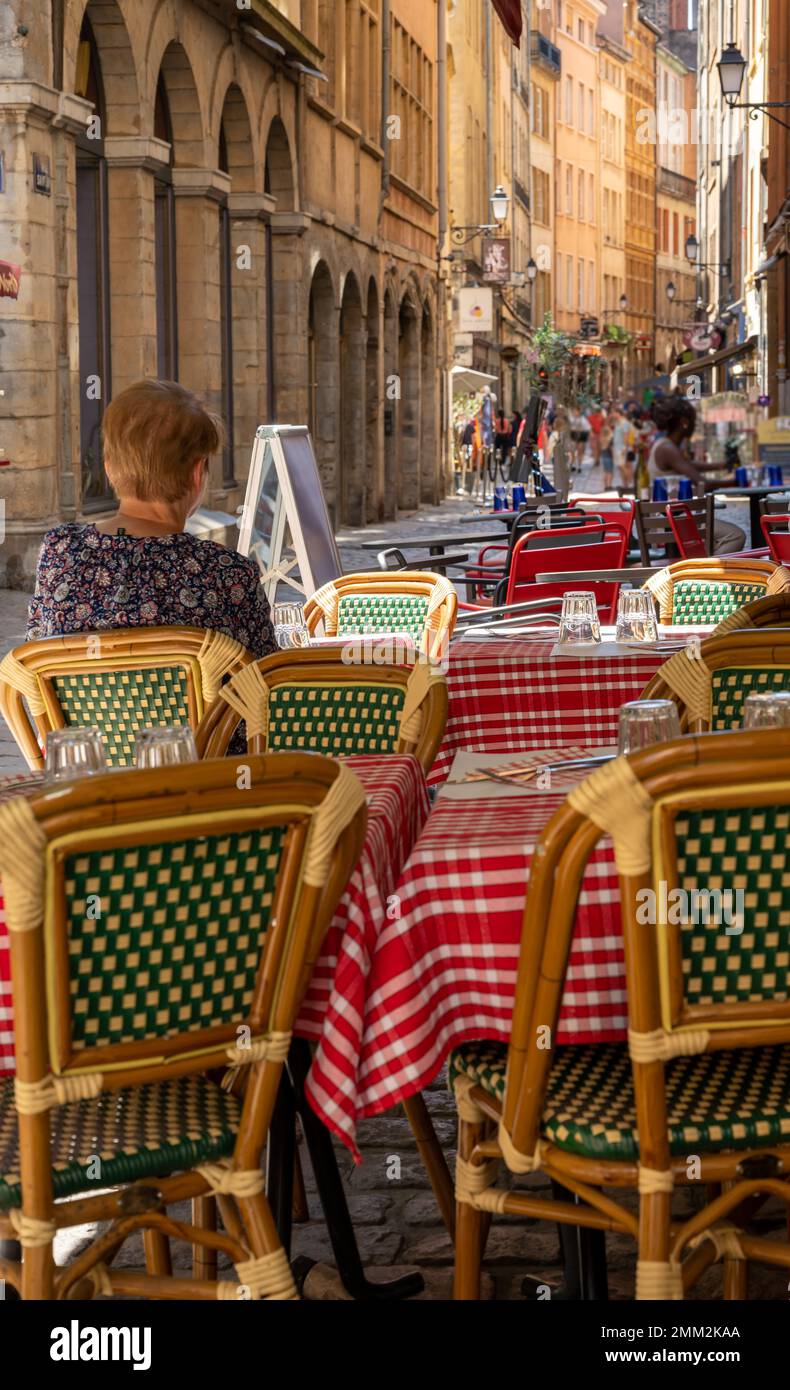Tourists destination, views of houses and traditional bouchon cafe in ...