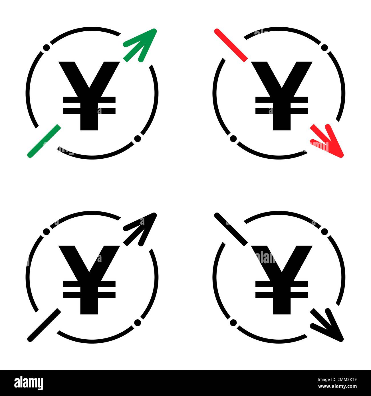 Set of cost symbol yuan increase and decrease icon. Money vector symbol isolated on background ...