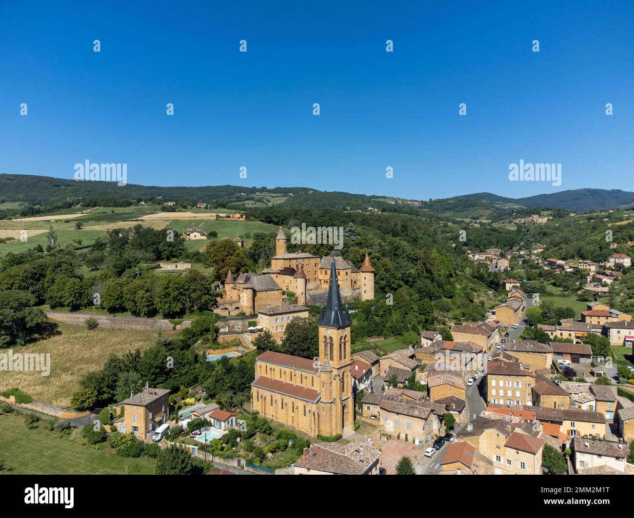 Wine making region Beaujolais Pierre dorees wioth yellow houses and ...