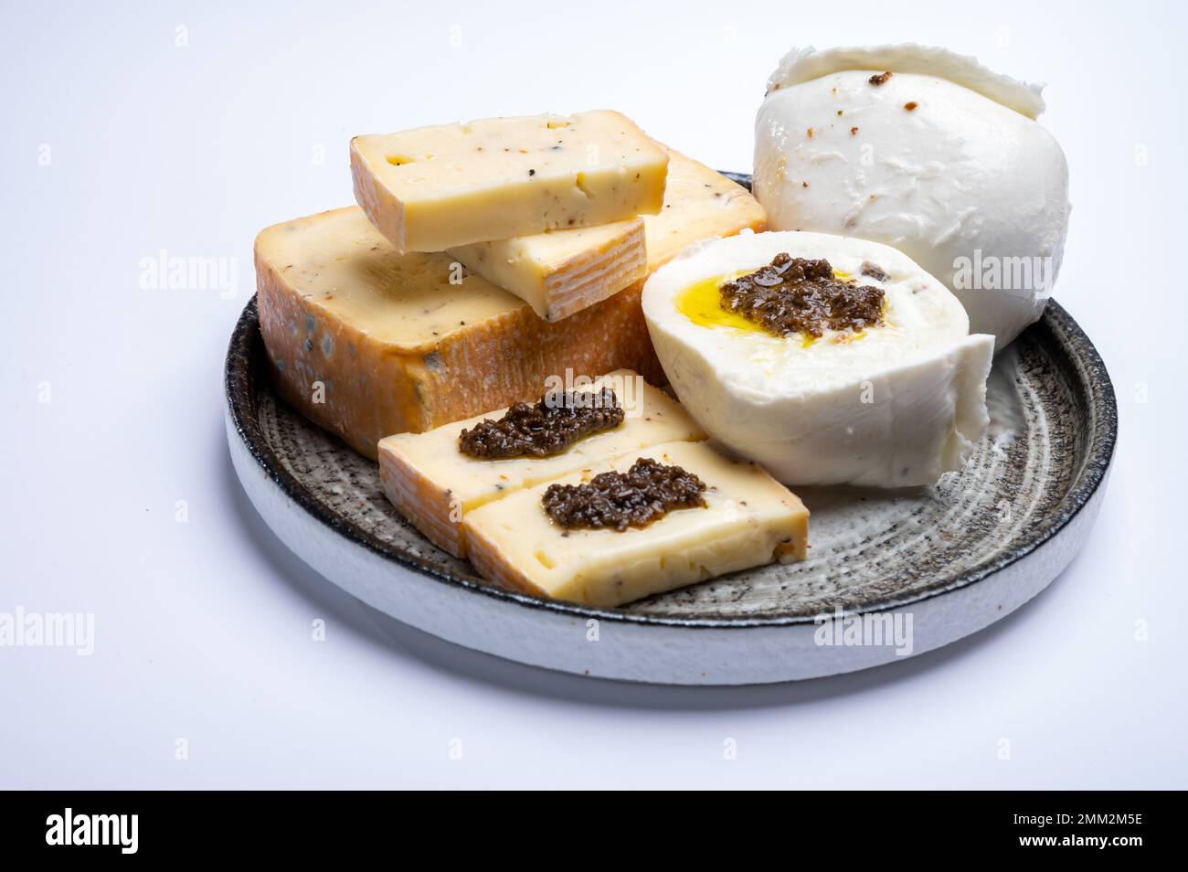 Gourmet cheeses, italian taleggio and mozzarella chesses with filling ...