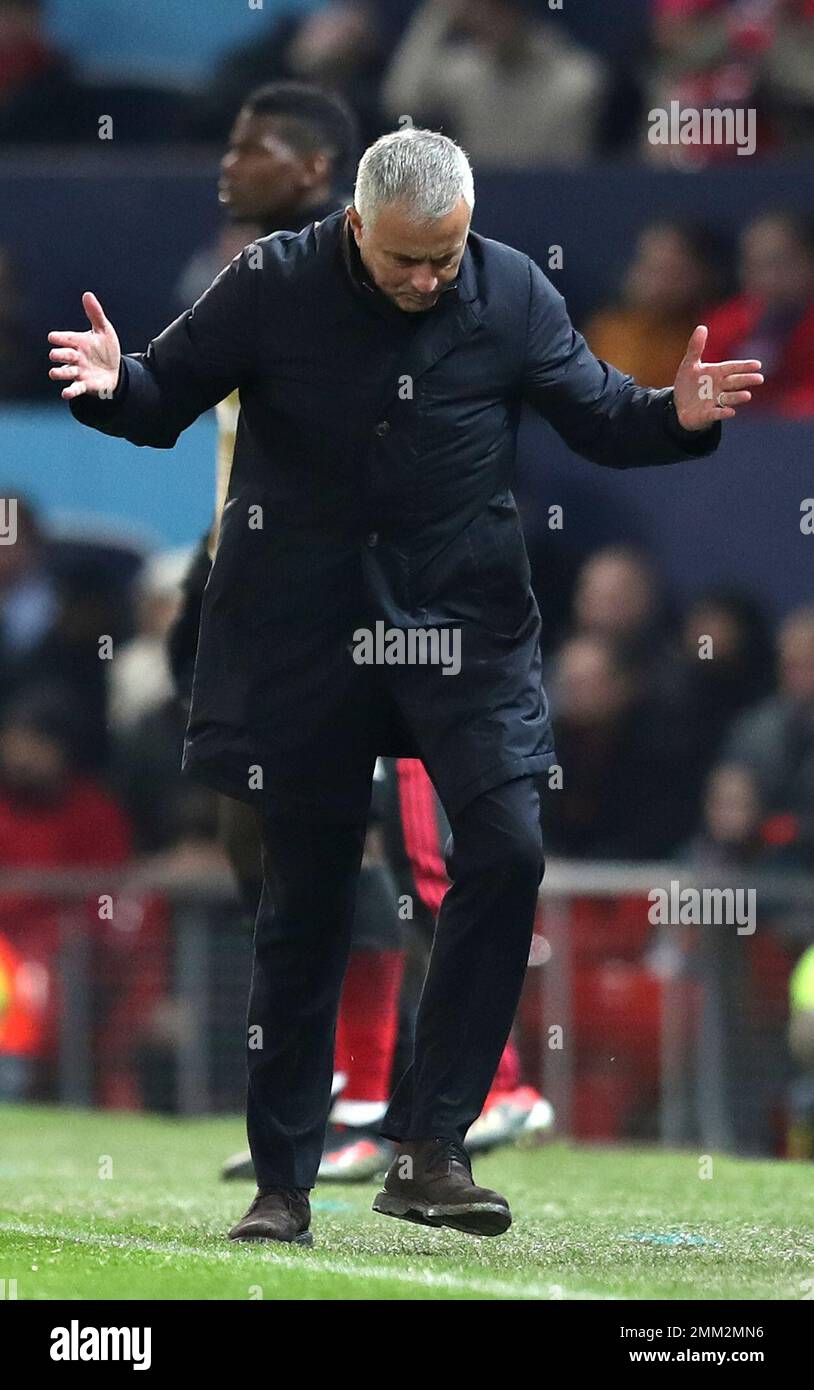 ManU coach Jose Mourinho reacts during the Champions League group H ...