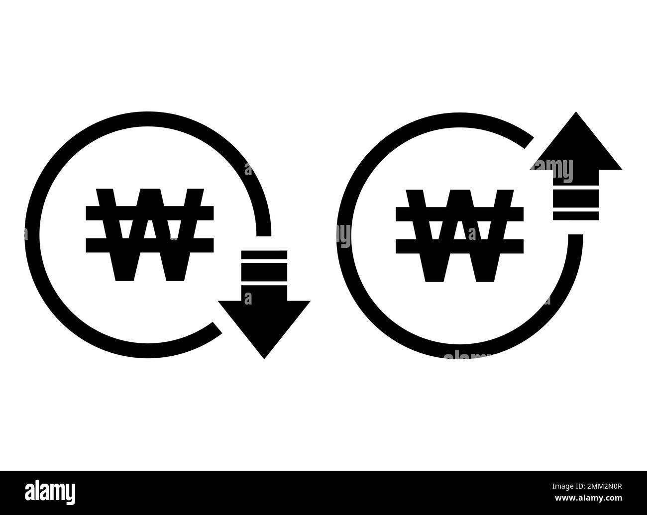 Set of cost symbol won increase and decrease icon. Money vector symbol isolated on background ...