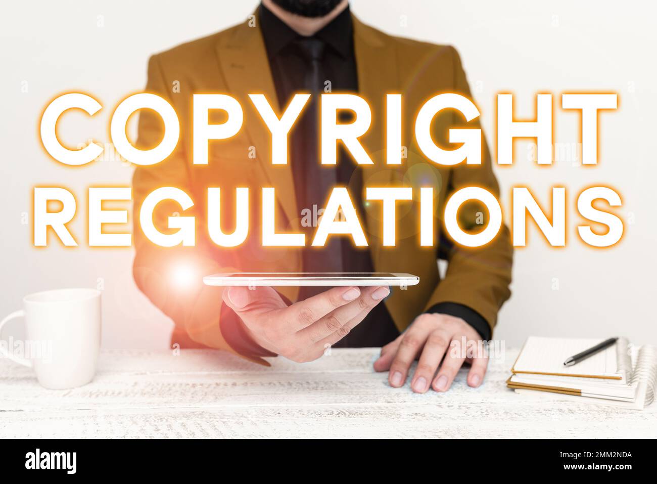 Text caption presenting Copyright Regulations. Business overview body ...