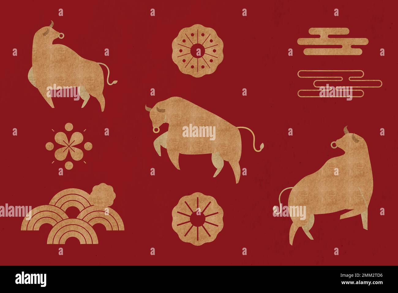 Chinese Ox Year vector gold design elements collection Stock Vector ...