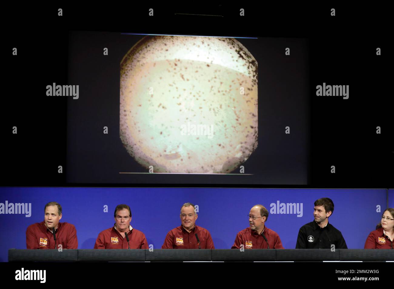 From left, NASA officials Jim Bridenstine, Michael Watkins, Tom Hoffman ...