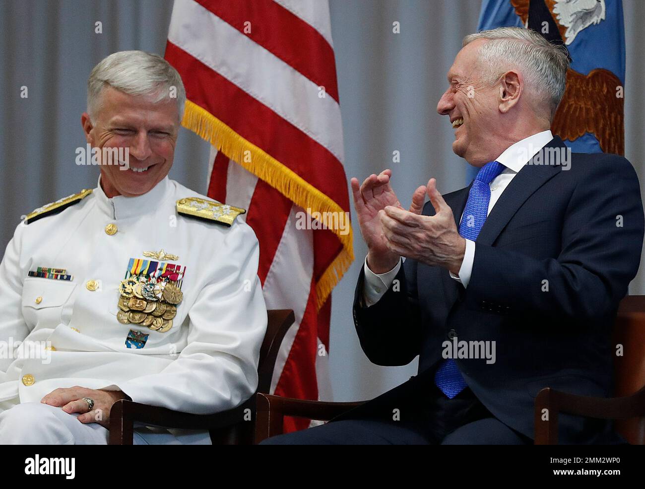 U.S. Navy Adm. Craig Faller, left, and U.S. Secretary of Defense James ...