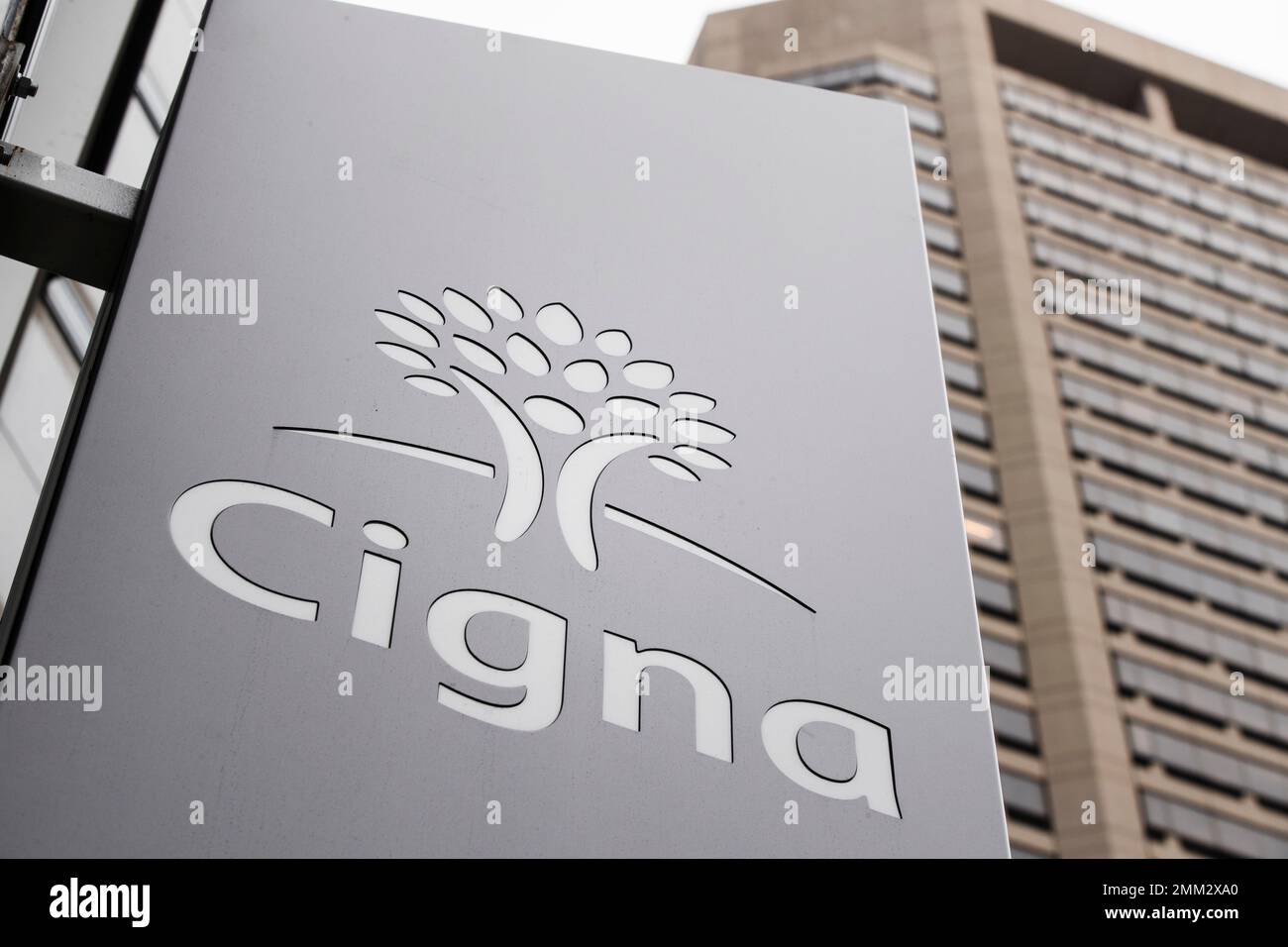 Shown is the Cigna Corp., logo at the headquarters of the health ...