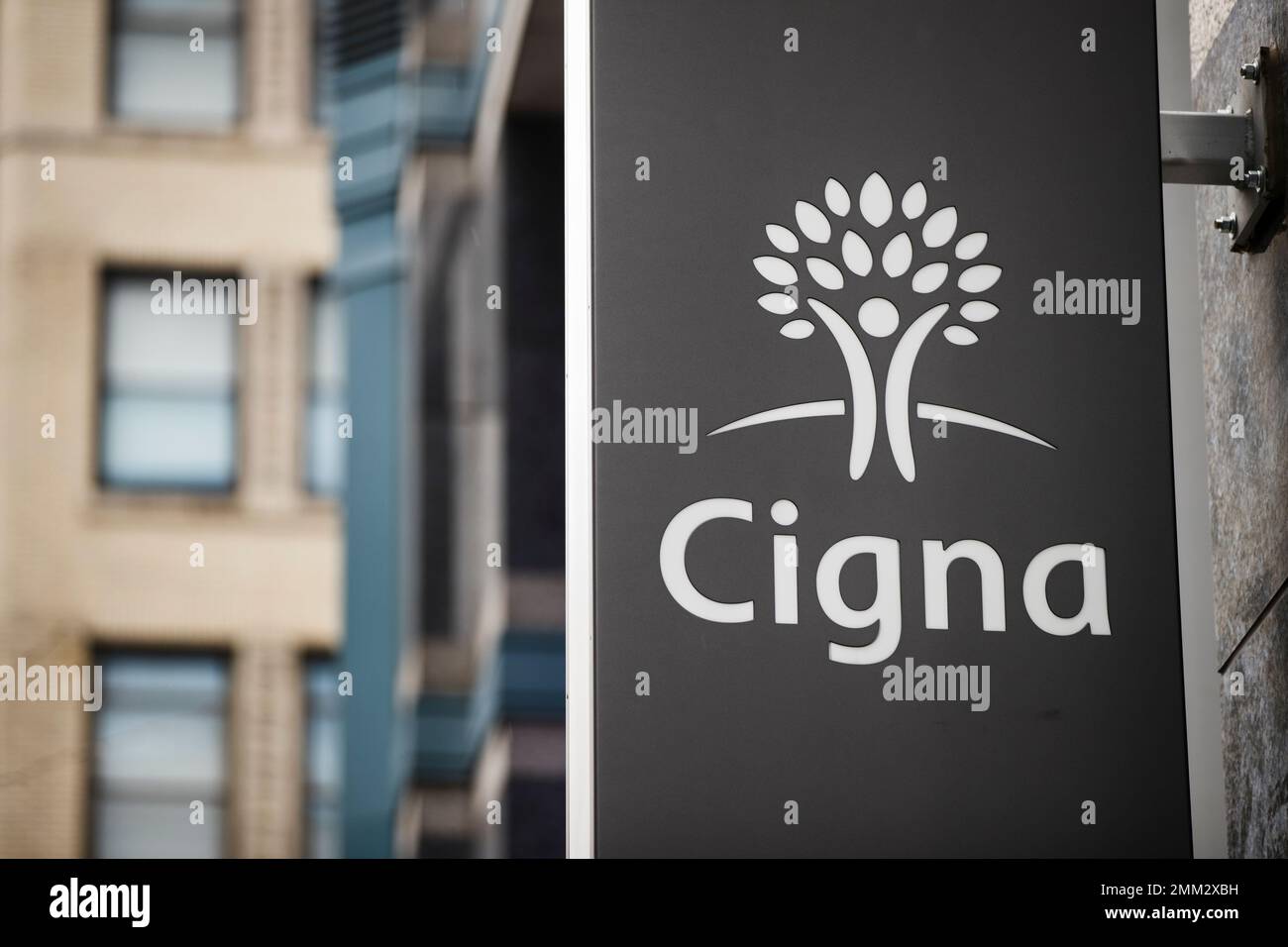 Shown is the Cigna Corp., logo at the headquarters of the health ...