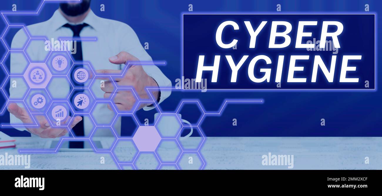 Sign displaying Cyber Hygiene. Business idea steps that computer users ...