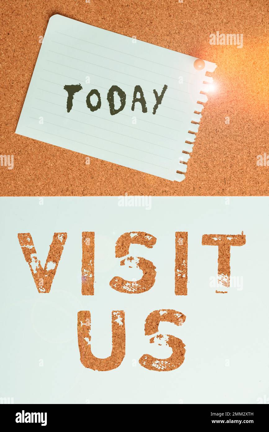 Sign displaying Visit Us. Word for Invitation Watch A web page Link to ...