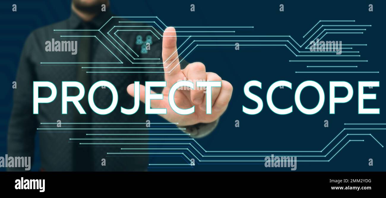 Sign displaying Project Scope. Conceptual photo evaluation of work ...