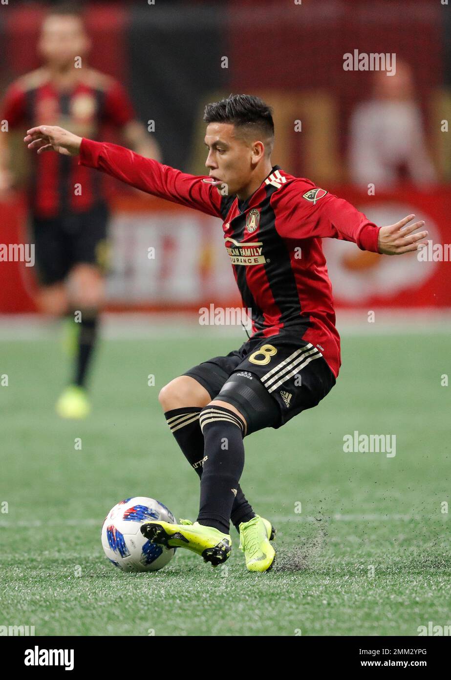 Atlanta United midfielder Ezequiel Barco (8) is shown against New York ...