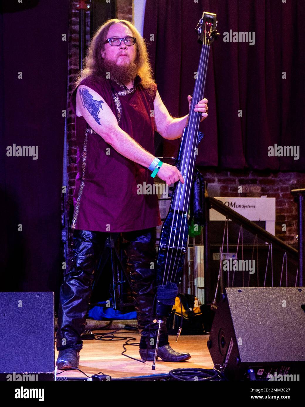 Upright bass player Greg of the New York City based folk metal band ...