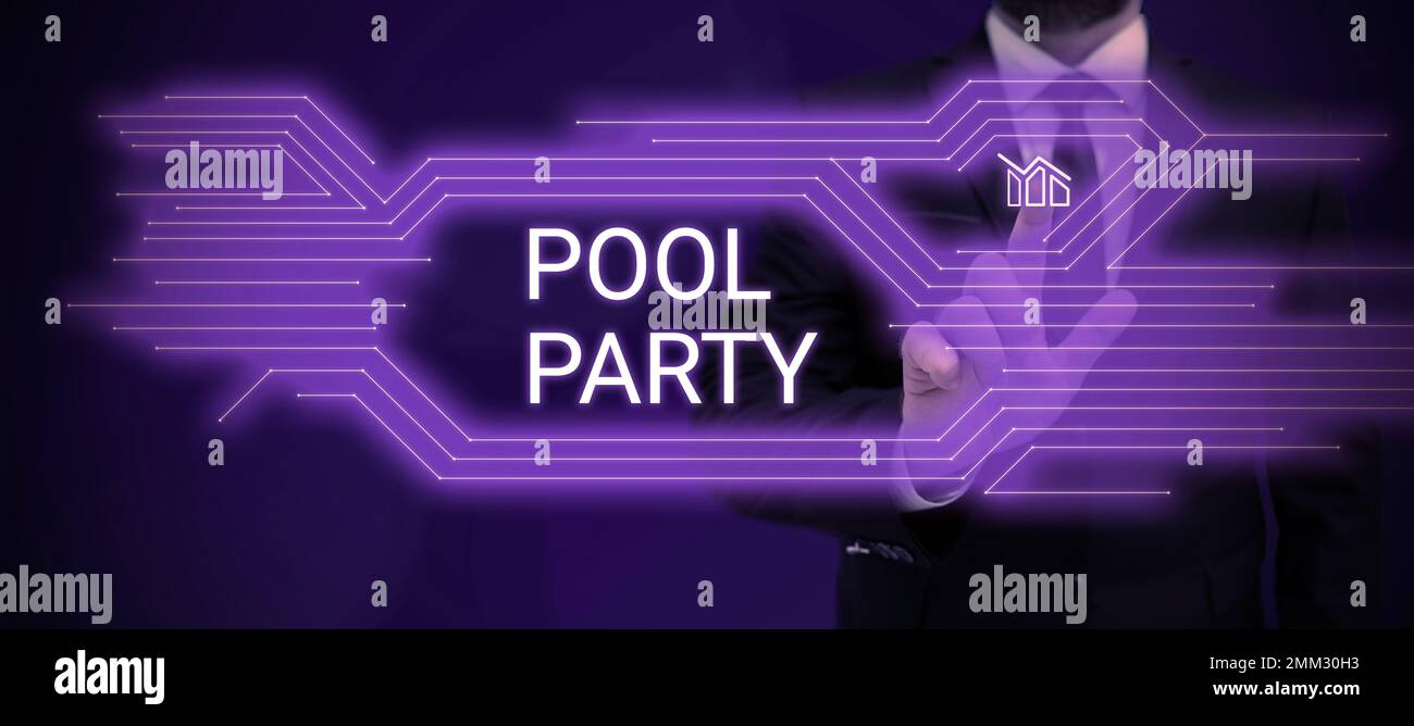 Text caption presenting Pool Party. Word Written on celebration that ...