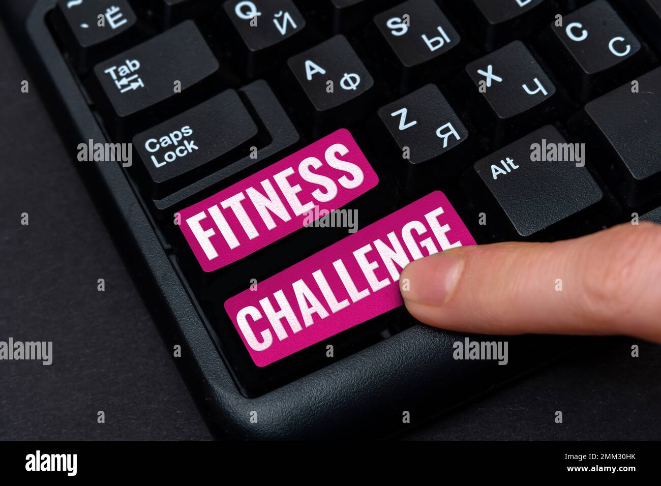 Text caption presenting Fitness Challenge. Concept meaning condition of ...