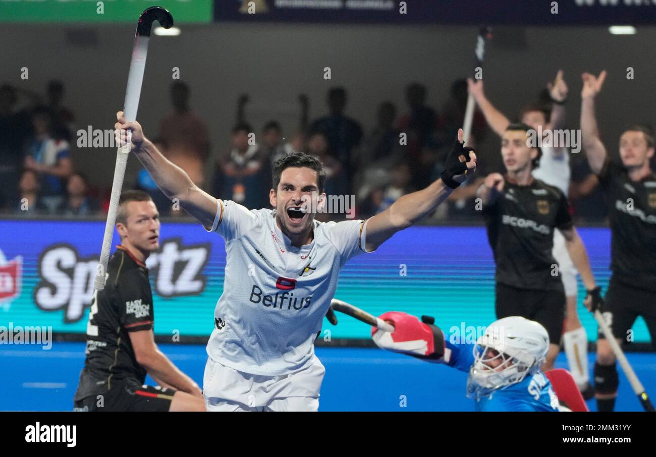 Belgium's Tanguy Cosyns, left, celebrates after scoring a goal for his ...