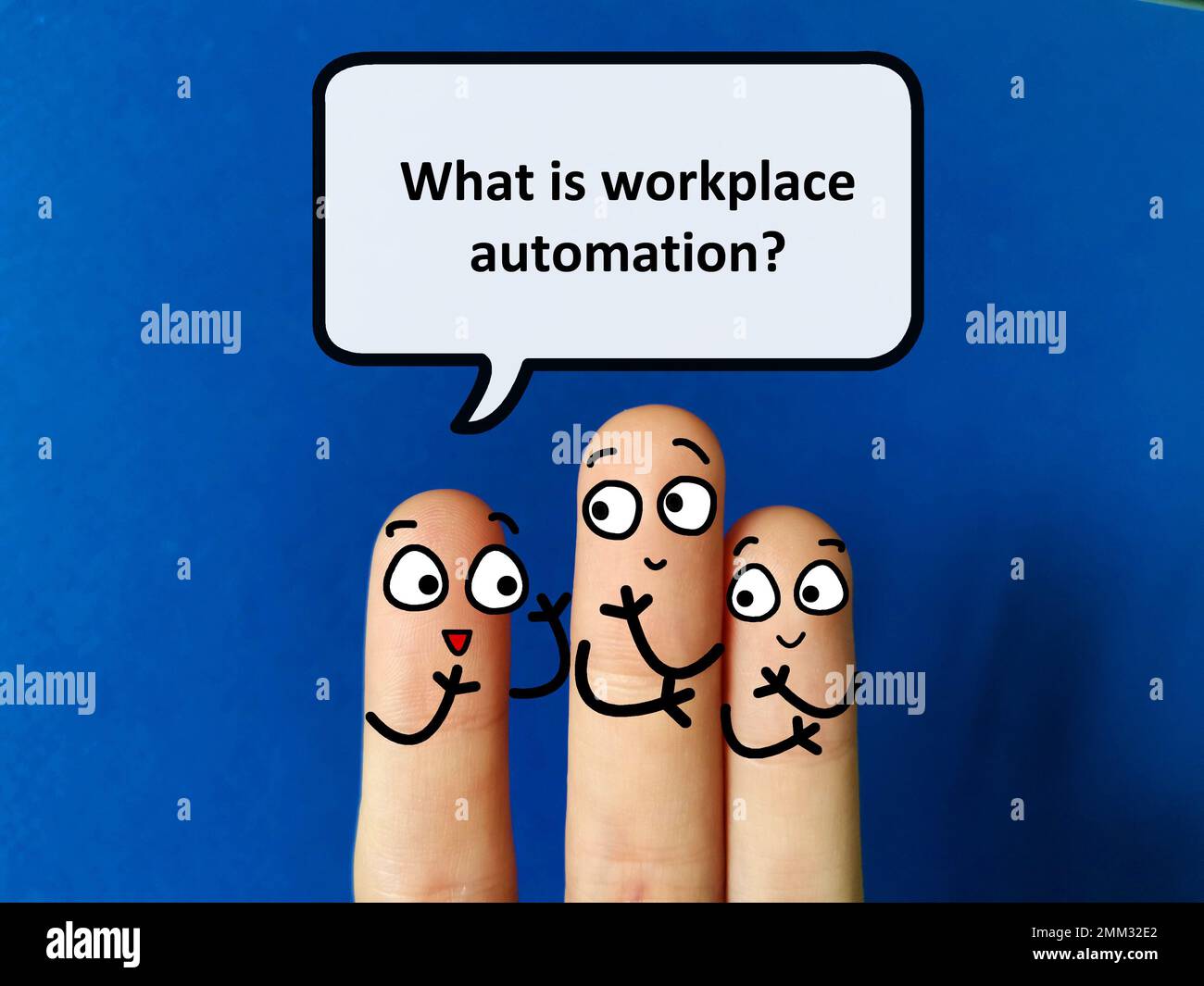 Three fingers are decorated as three person. One of them is asking ...