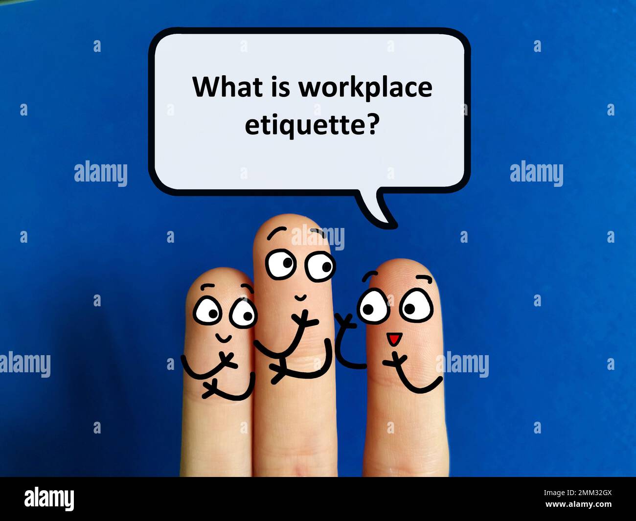 Three fingers are decorated as three person. One of them is asking ...