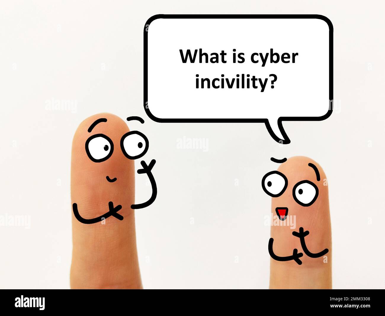 Two fingers are decorated as two person. One of them is asking another ...