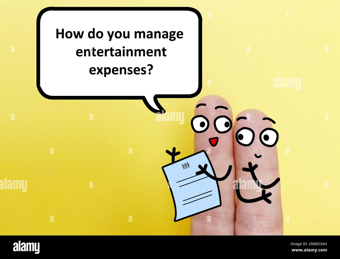 Two fingers are decorated as two person. One of them is asking another ...