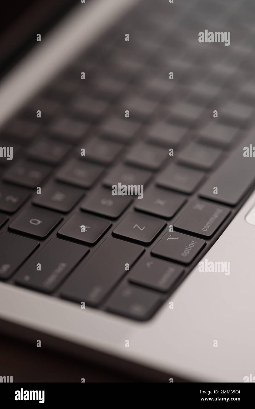 Saint-Petersburg, Russia - Circa December, 2022: closeup of new macbook ...