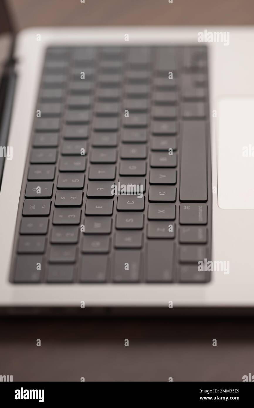 Saint-Petersburg, Russia - Circa December, 2022: closeup of new macbook ...