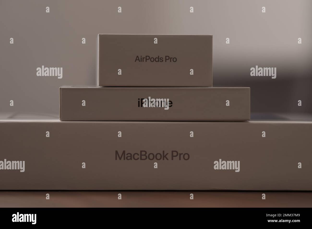 Saint-Petersburg, Russia - Circa December, 2022: Apple devices boxes ...