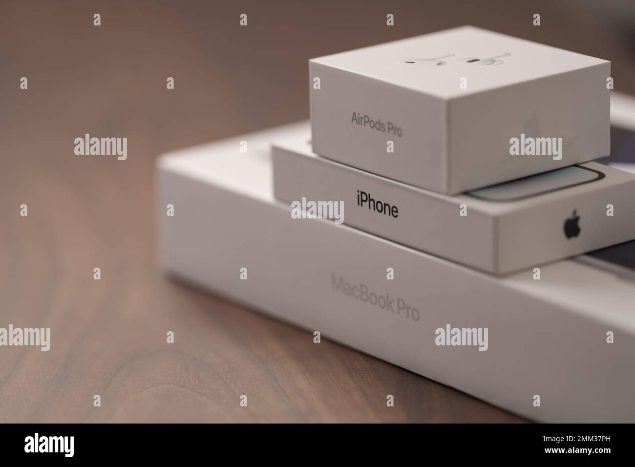 Saint-Petersburg, Russia - Circa December, 2022: Apple devices boxes ...