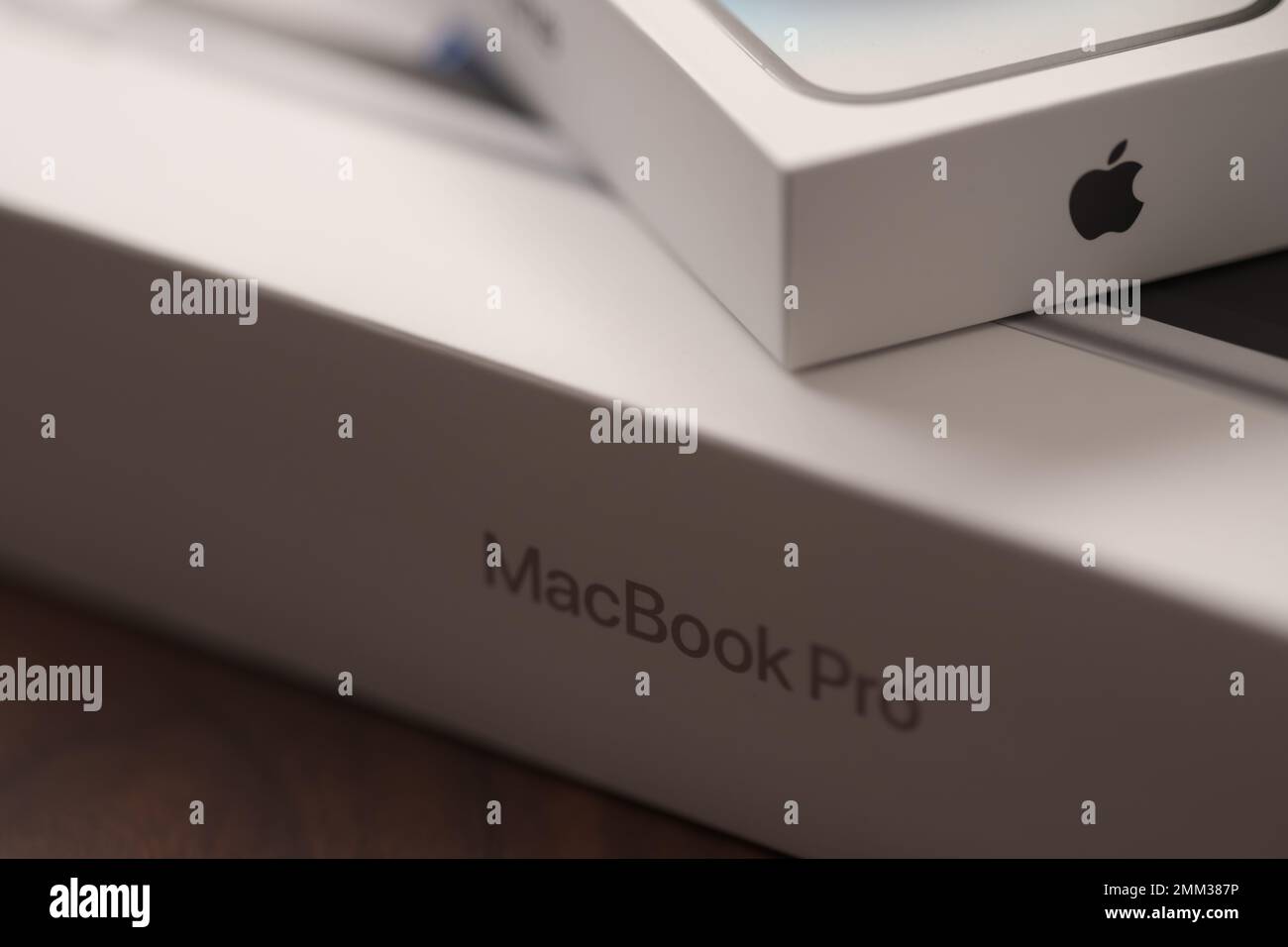 Saint-Petersburg, Russia - Circa December, 2022: Apple devices in boxes ...