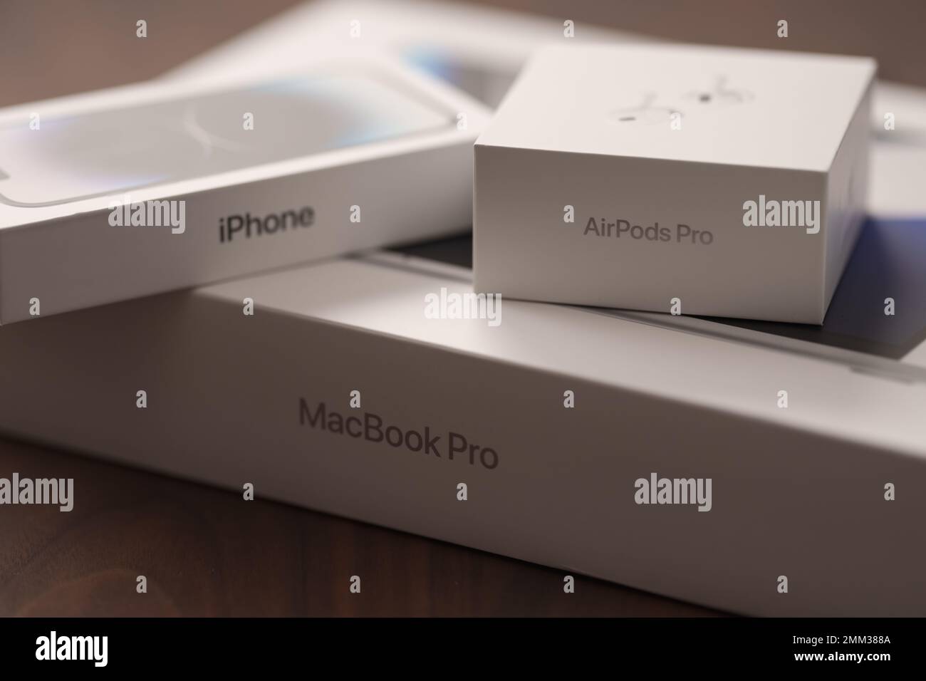 Saint-Petersburg, Russia - Circa December, 2022: Apple devices in boxes ...