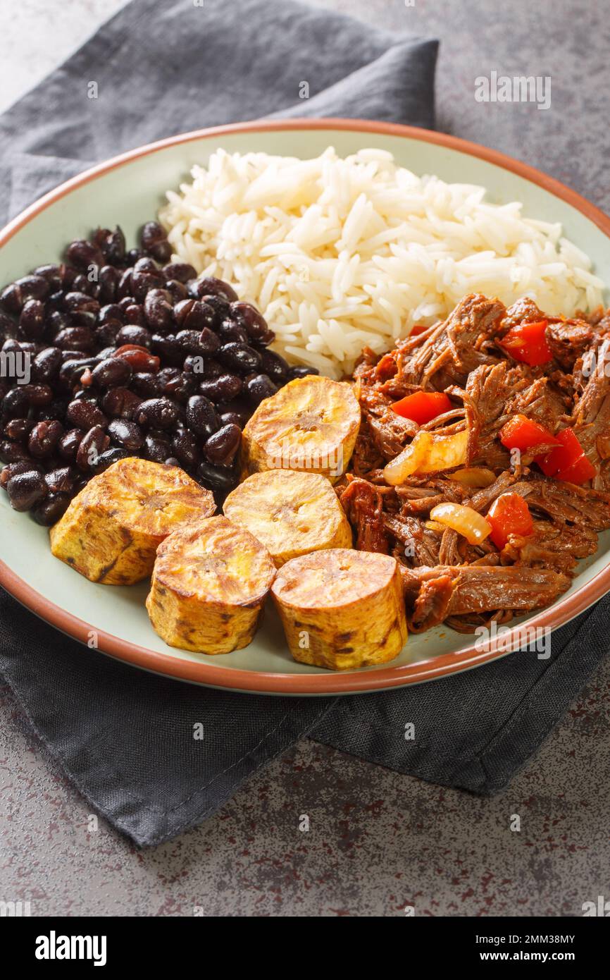 Traditional Venezuelan dish Pabellon Criollo with White Rice, Black ...