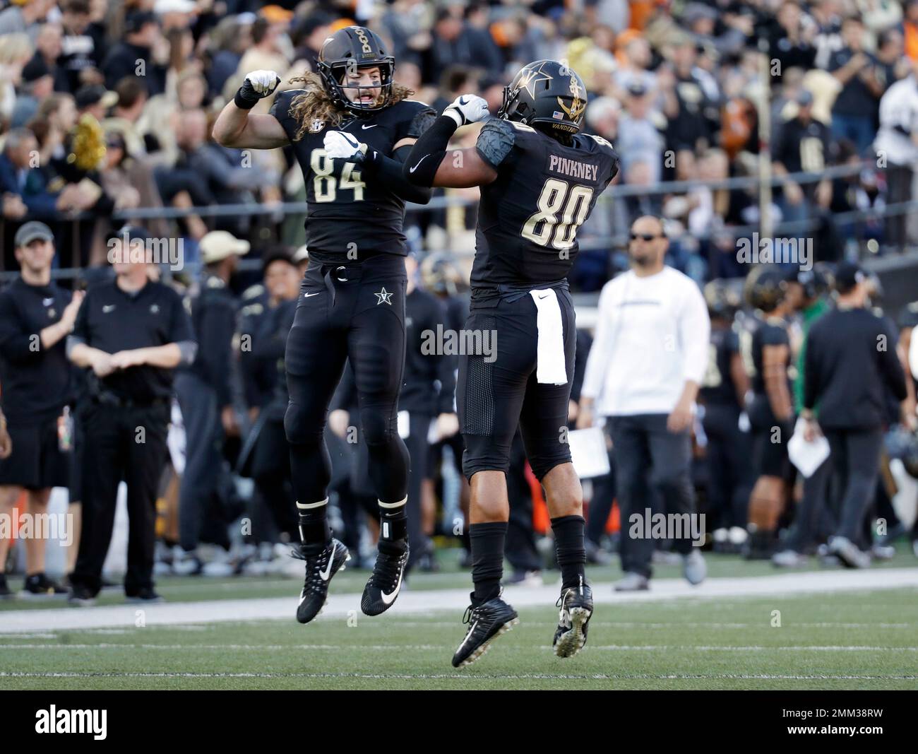 Vanderbilt tight end Jared Pinkney (80) celebrates with tight end Sam ...