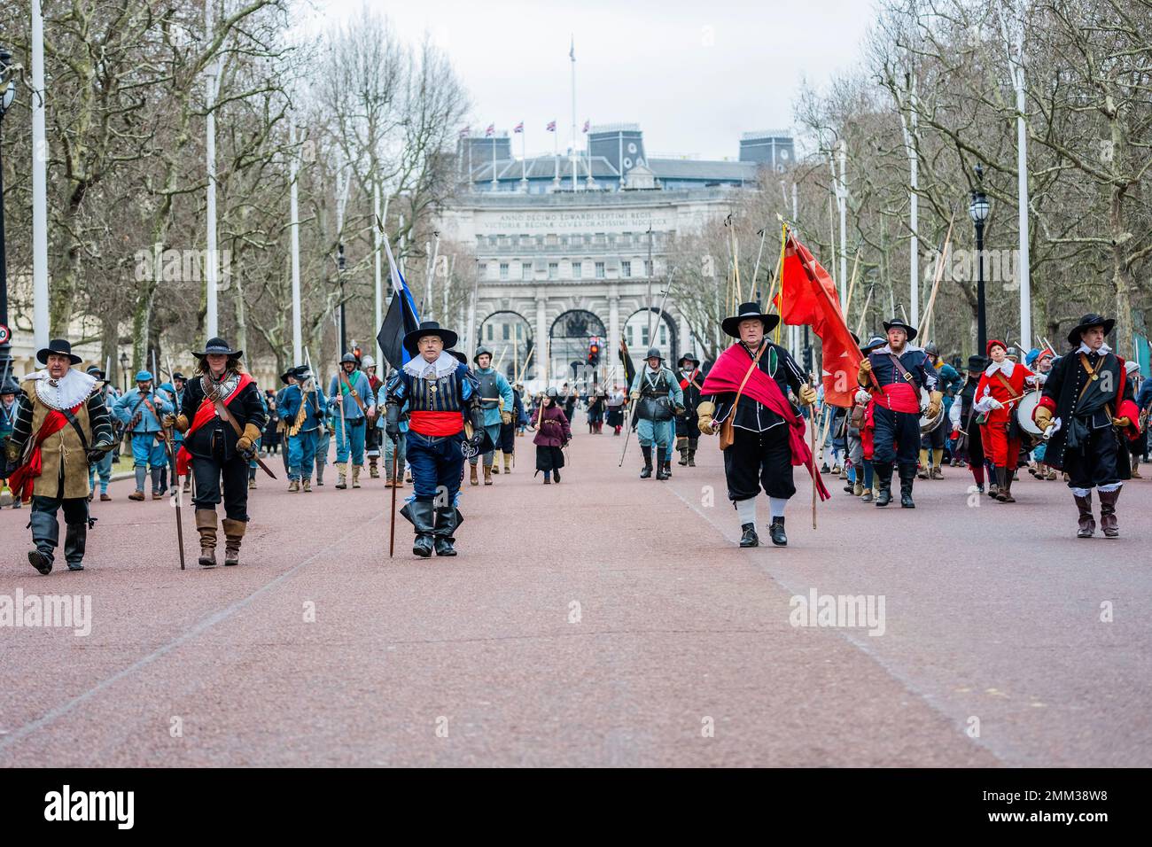London, UK. 29th Jan, 2023. Marching back down the Mall - The King's ...