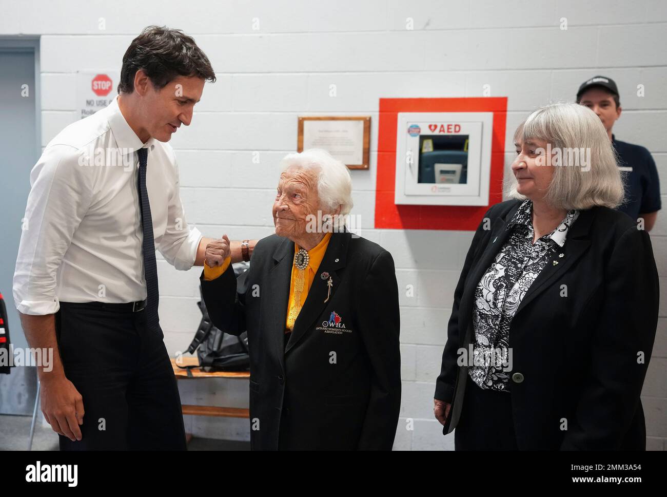 Canadian Prime Minister Justin Trudeau, left, meets with Fran Rider ...