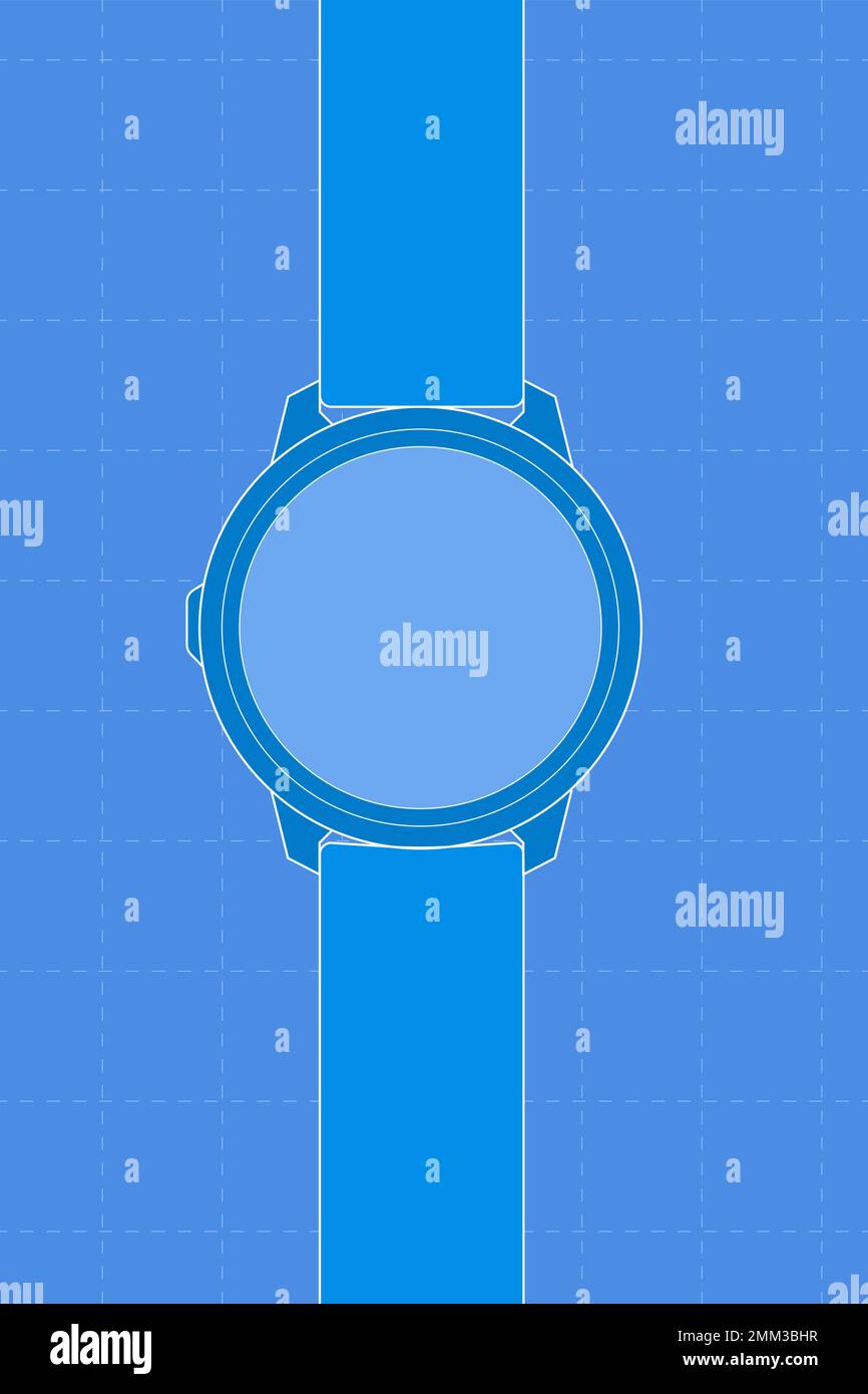 Blue smartwatch, blank round screen, health tracker device vector ...