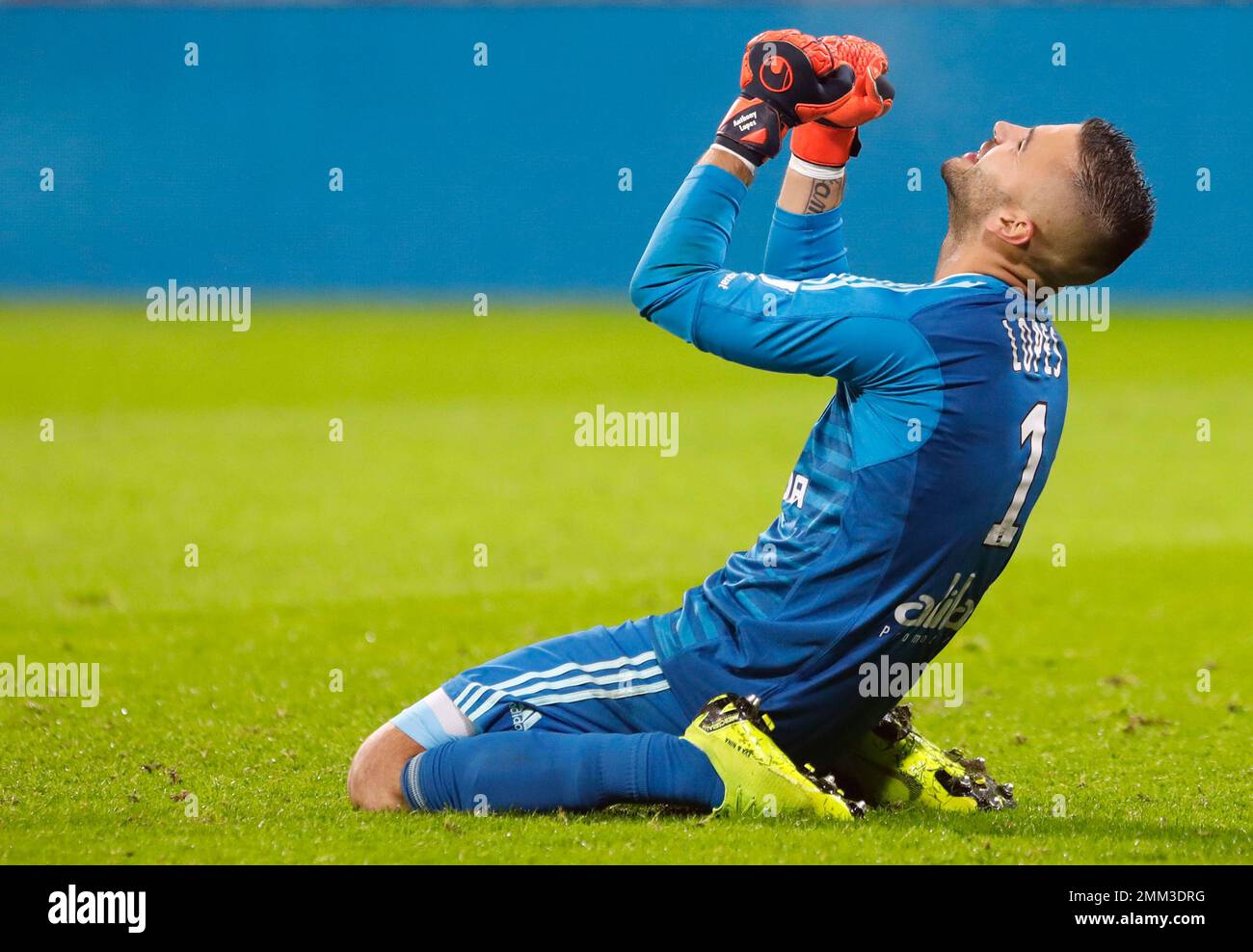 Lyon's goalkeeper Anthony Lopes celebrates at the end of the French ...
