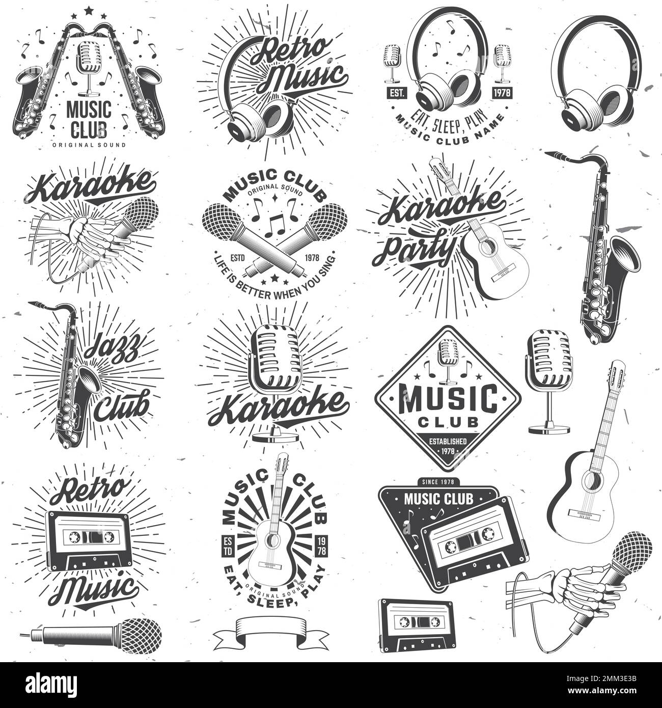 Retro music poster, banner. Retro microphone, saxophone , audio ...