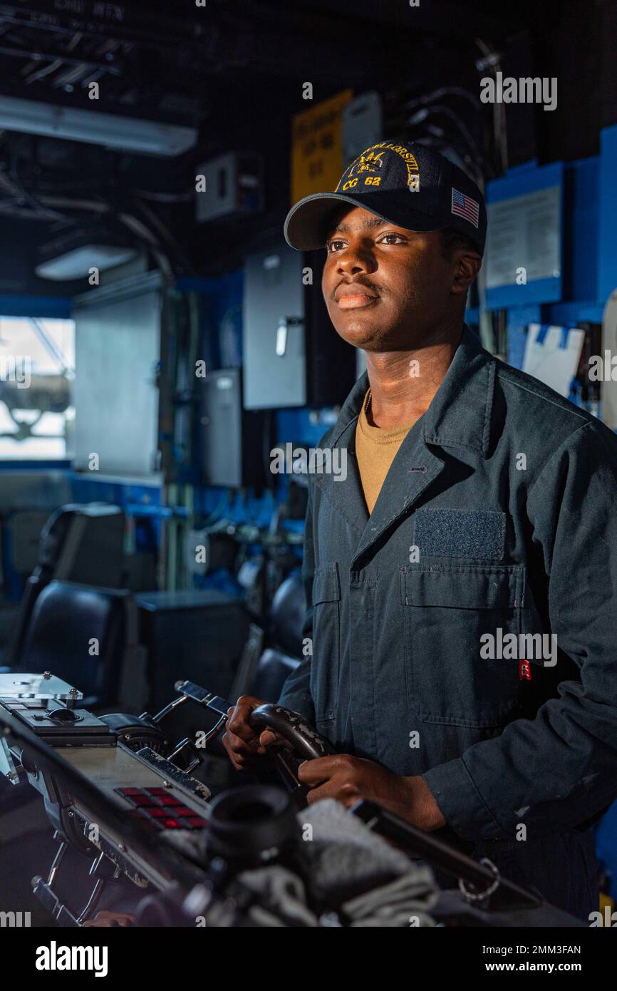 PHILIPPINE SEA (Sept. 14, 2022) Seaman Travion King, form Houston, mans ...