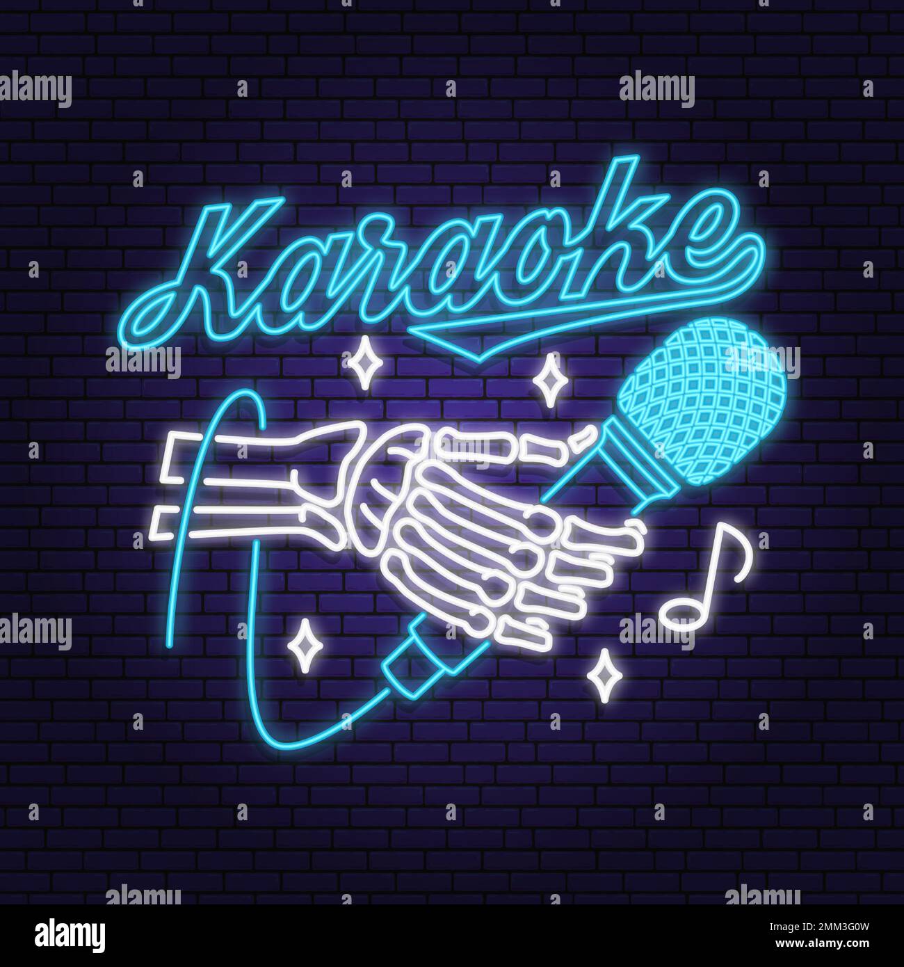 Karaoke neon poster, banner. Neon sign, emblem, bright signboard, light ...