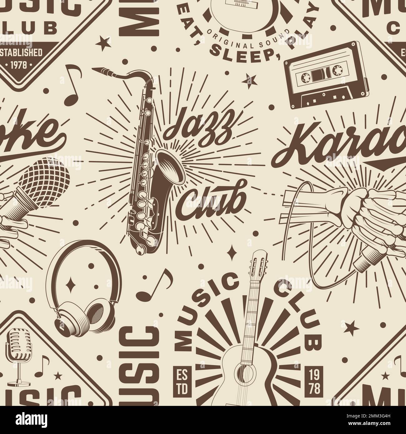 Retro music club seamless pattern. Background with retro microphone ...