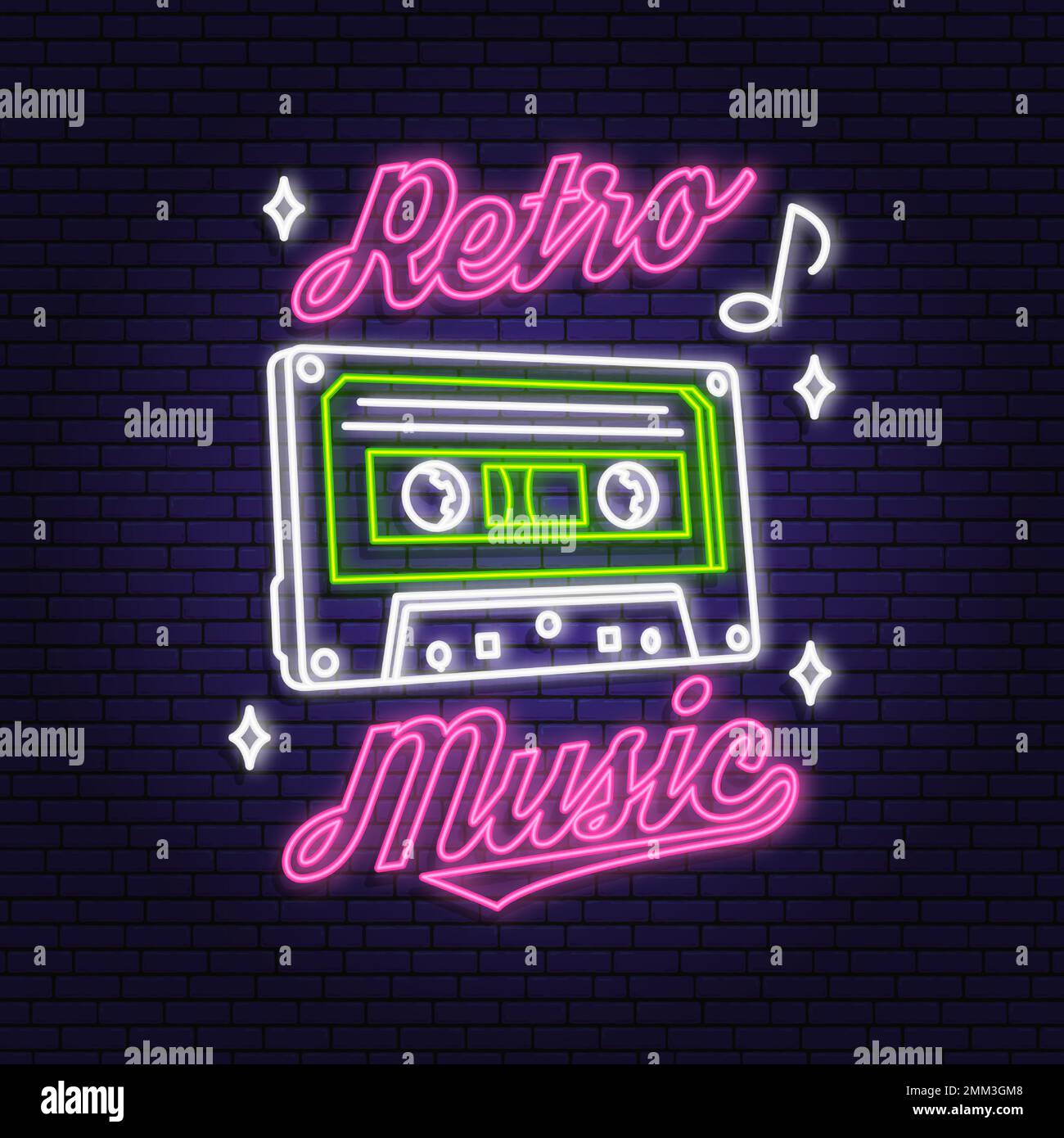 Retro music neon poster, banner. Neon sign, emblem, bright signboard ...