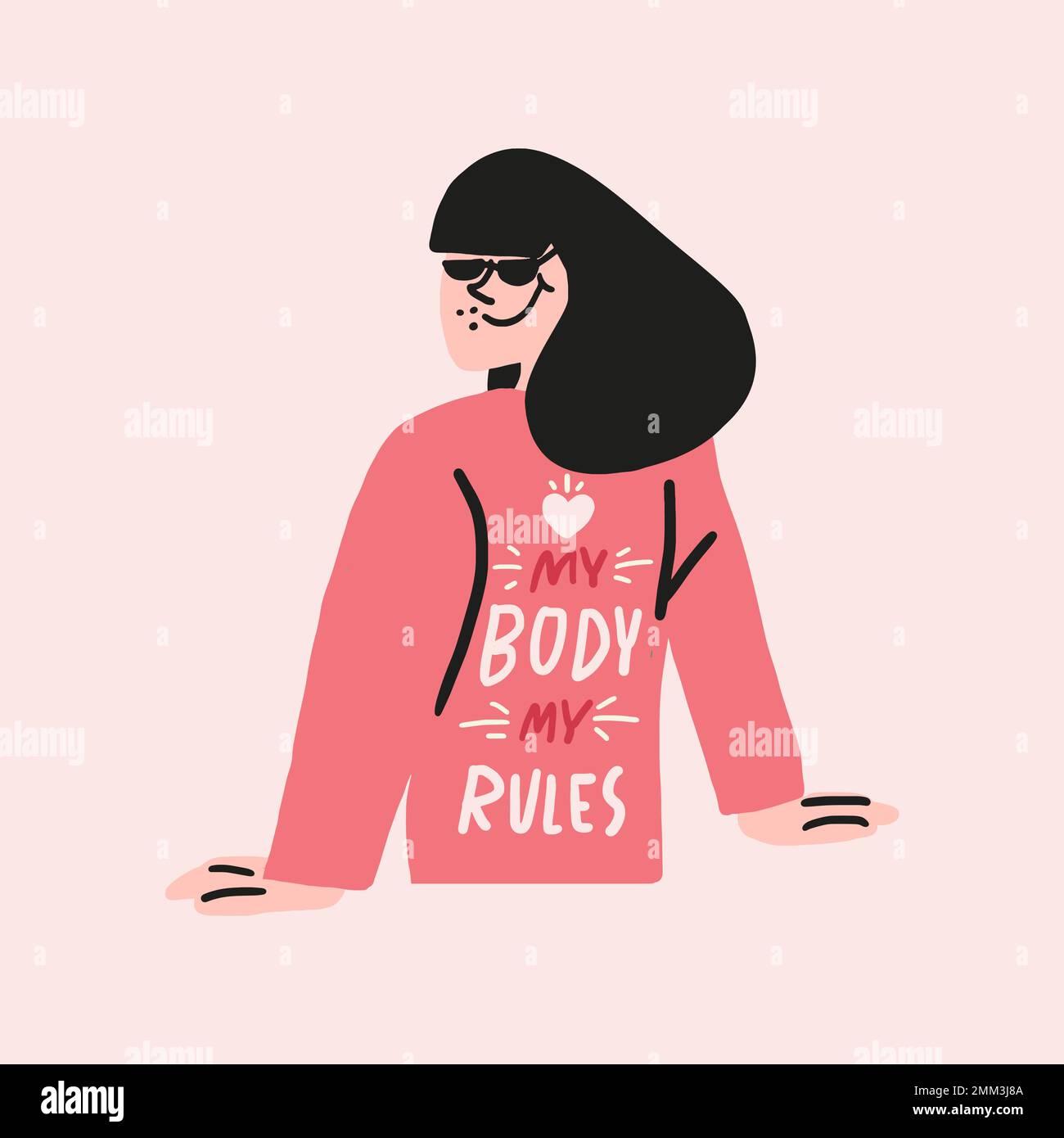 Woman character sticker collage element vector, my body my rules body ...