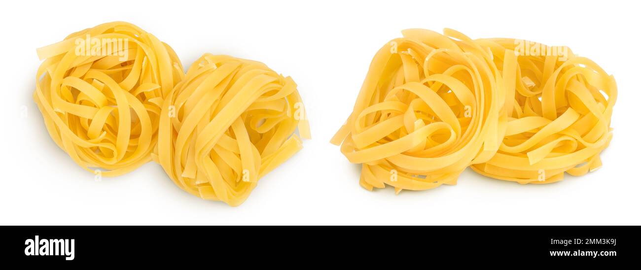 Raw tagliatelle pasta isolated on white background with full depth of ...
