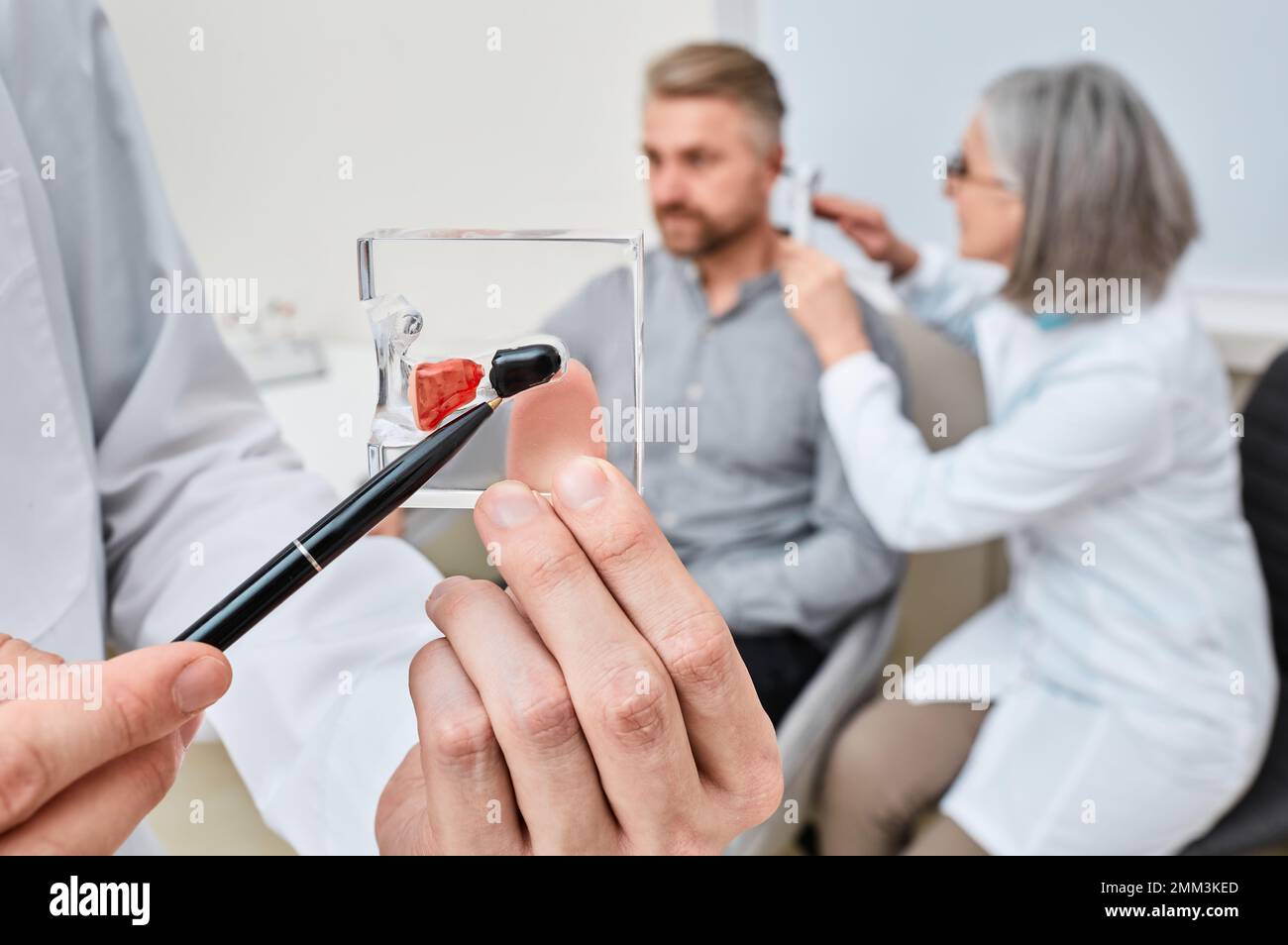 Hearing aid specialist doing ear examination and recommended Completely ...