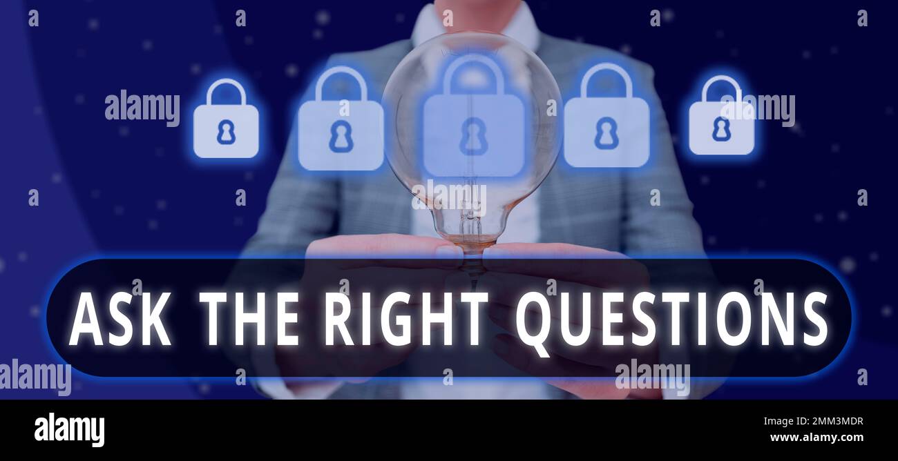 Conceptual display Ask The Right Questions. Word Written on Look for a ...
